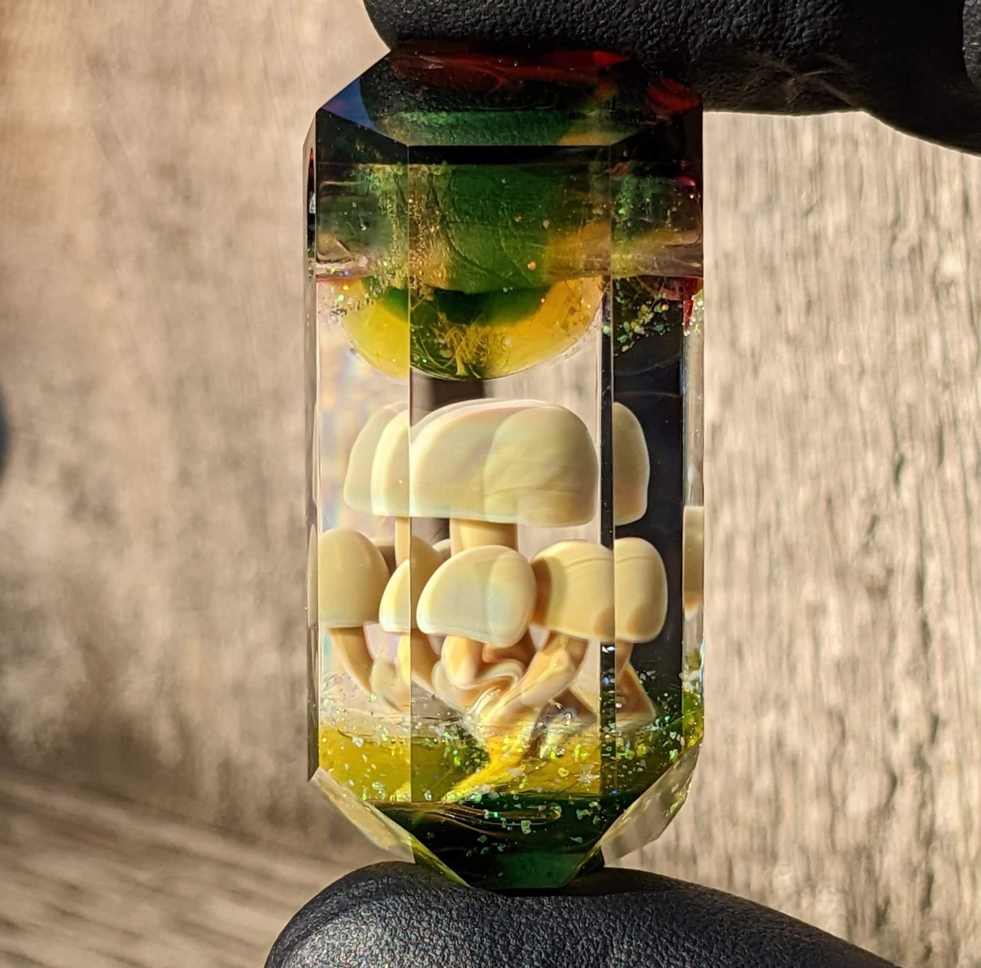 glass many mushrooms pendant – jes durfee glass art